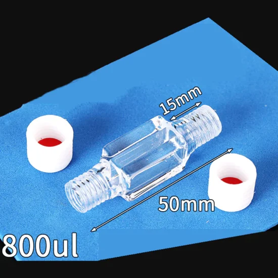 유량 주입 시스템용 PTFE M10 나사산 커넥터가 있는 투명 쿼츠 플로우 스루 큐벳 丨 TOQUARTZ®